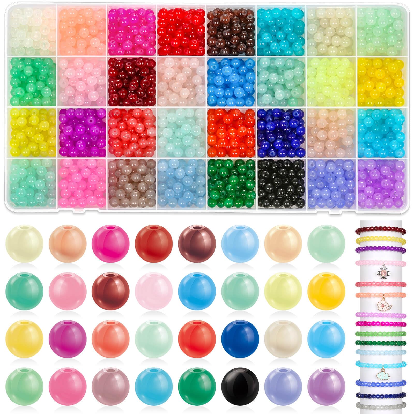 Audab 1600 Pieces 6mm Round Glass Beads for Jewelry Making, 32 Colors Crystal Beads for Bracelets Jewelry Making and DIY Crafts(6mm, 32 Colors)