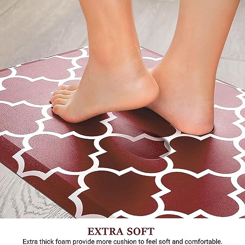 VRINO 0.47 InchThick Kitchen Mat , Heavy Duty PVC Waterproof Non-Slip Kitchen Memory Foam Floor Mats , for Kitchen, Office, Sink,Red-17.3×60""