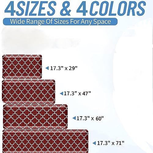 VRINO 0.47 InchThick Kitchen Mat , Heavy Duty PVC Waterproof Non-Slip Kitchen Memory Foam Floor Mats , for Kitchen, Office, Sink,Red-17.3×60""