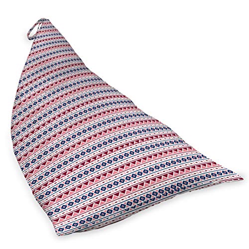 Ambesonne Ethnic Lounger Chair Bag, Pattern with Triangles Rhombuses Squares Pastel Illustration, High Capacity Storage with Handle Container, Lounger Size, Pale Pink Dark Blue