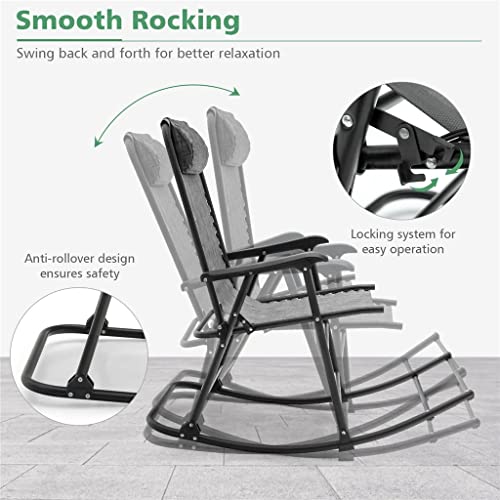 WYFDP Patio Camping Rocking Chair Folding Rocking Chair Footrest Blue