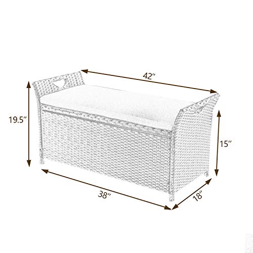 Patio Tree Outdoor Deck Storage Box, Patio Wicker Storage Bench, Rattan Storage Bins with Cushion (Red)