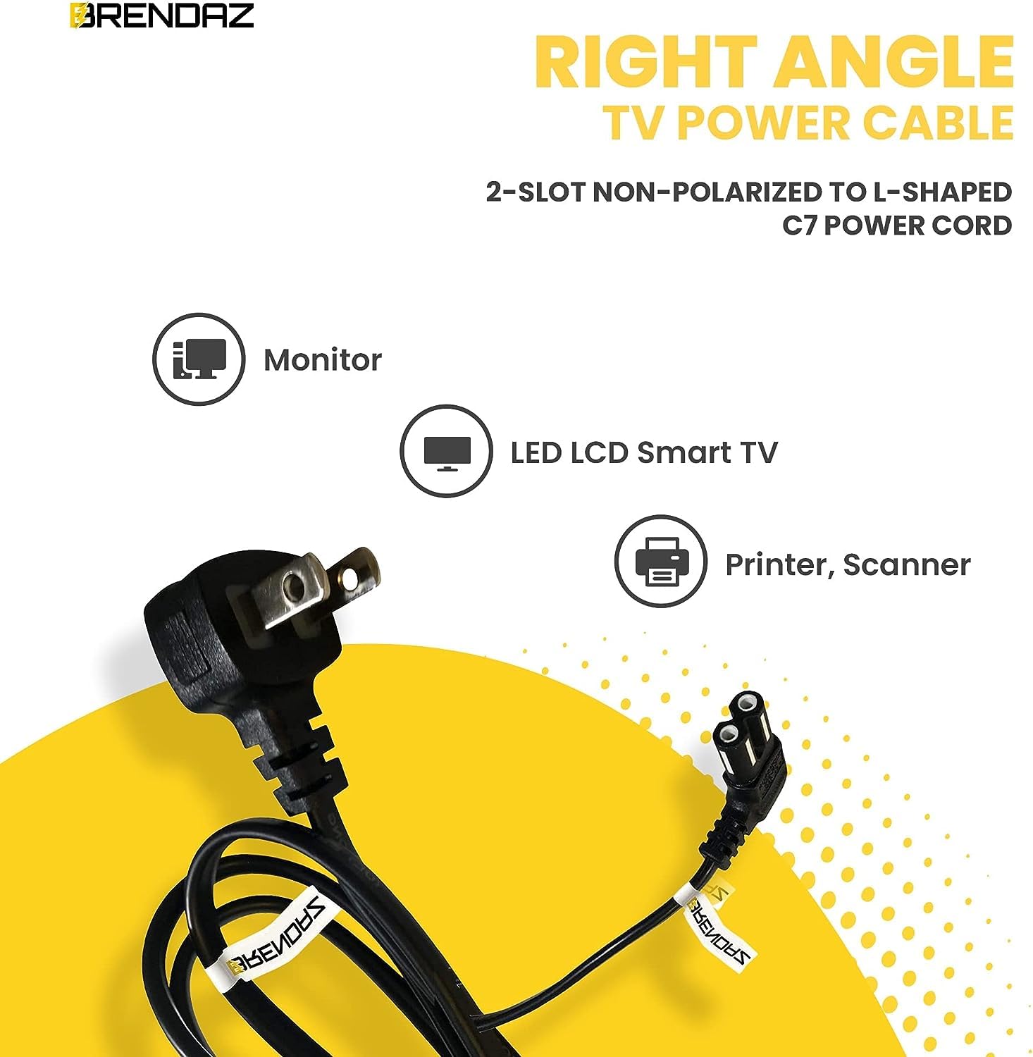 Right Angle Power Cord for Printers, 2 Slots Angled Power Cable Compatible with Bose Home Speaker 500
