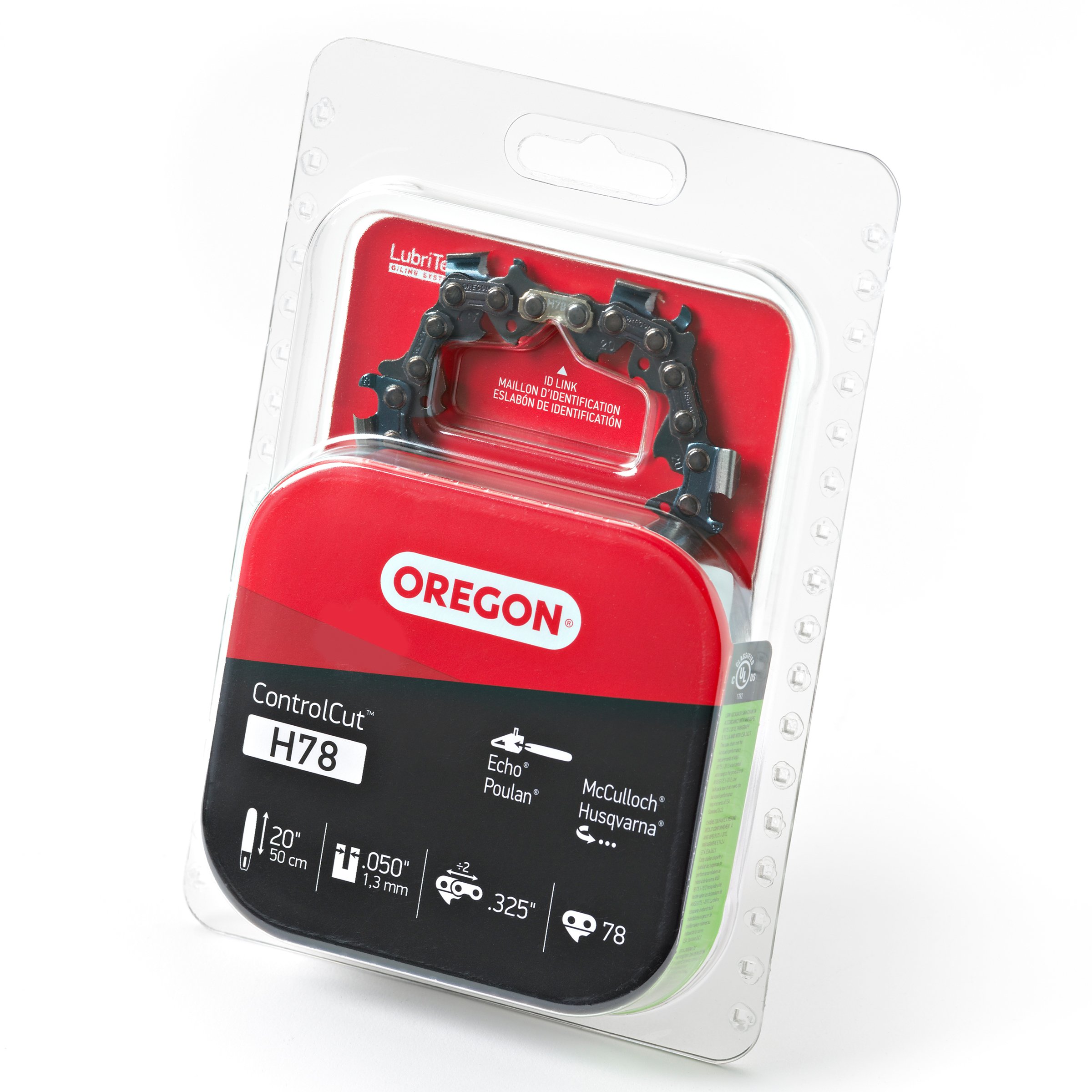 Oregon H78 ControlCut Chainsaw Chain for 20-Inch Bar β 78 Drive Links, Replacement Low-Kickback Chainsaw Blade, .050 Inch Gauge, .325 Inch Pitch, fits Echo, Poulan, Ryobi & Husqvarna Models (H78),Black