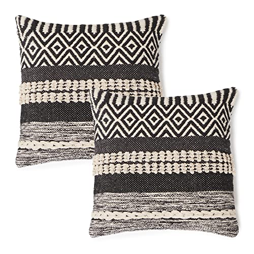 · REDEARTH · Boho Textured Throw Pillow -Cushion Covers Woven Tufted Decorative Farmhouse Cases Set for Couch, Sofa, Bed, Chair, Dining, Patio, Outdoor; 100% Cotton (18"x18") Pack of 2