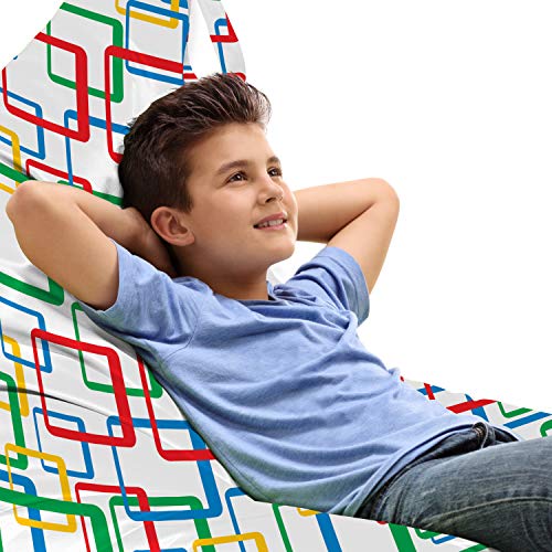 Lunarable Retro Lounger Chair Bag, Colorful Rounded Rectangles Repeating Pattern Vintage Geometric Illustration, High Capacity Storage with Handle Container, Lounger Size, Multicolor