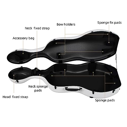 4/4 Full Size Cello Case, 4K Carbon Fiber Hard Shell Backpack, also Fits for 3/4, Ultralight as 5.7 LB Only, with Hygromether and Accessory Bag, Sturdy, Portable and Waterproof (Matte White)