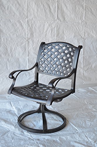Nassau Outdoor Patio 4 Swivel Rocker Dining Chairs Dark Bronze Cast Aluminum, Walnut Cushions