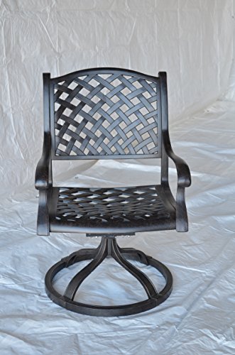 Nassau Outdoor Patio 4 Swivel Rocker Dining Chairs Dark Bronze Cast Aluminum, Walnut Cushions
