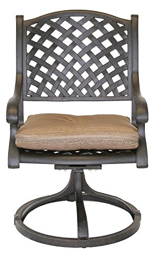 Nassau Outdoor Patio 4 Swivel Rocker Dining Chairs Dark Bronze Cast Aluminum, Walnut Cushions