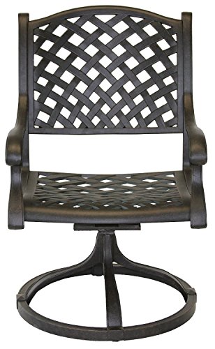 Nassau Outdoor Patio 4 Swivel Rocker Dining Chairs Dark Bronze Cast Aluminum, Walnut Cushions