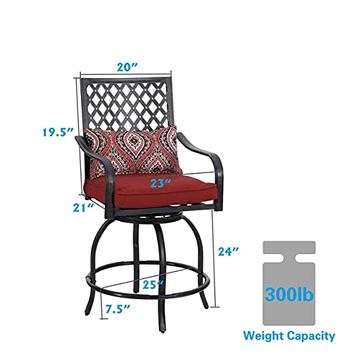PHI VILLA Patio Stools Set of 4 with Red Cushions,Outdoor Metal Swivel Bar Height Chairs for Home Patio, Back Yard, Cafes, Bistro, Restaurants and Chic Bars