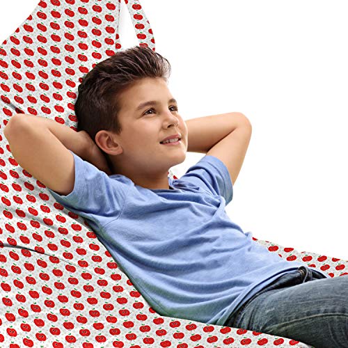 Lunarable Fruits Lounger Chair Bag, Apple Fruit on Faded Dots Backdrop Fun Happy Pattern, High Capacity Storage with Handle Container, Lounger Size, Red Green Black