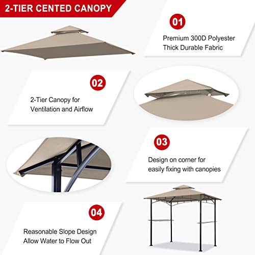 Eurmax USA High Performance Grill Gazebo Canopy Replacement Cover 5x8 BBQ Gazebo Shelter Top(Beige)