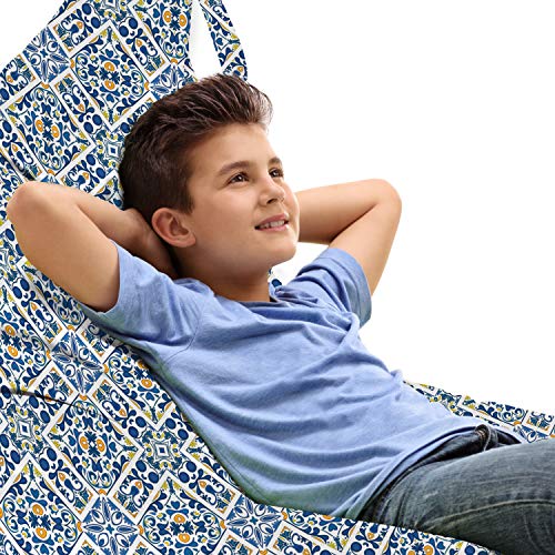 Ambesonne Ethnic Lounger Chair Bag, Portuguese Azulejo Tiles Floral European Medieval Style Mosaic Moroccan Retro Effect, High Capacity Storage with Handle Container, Lounger Size, Multicolor