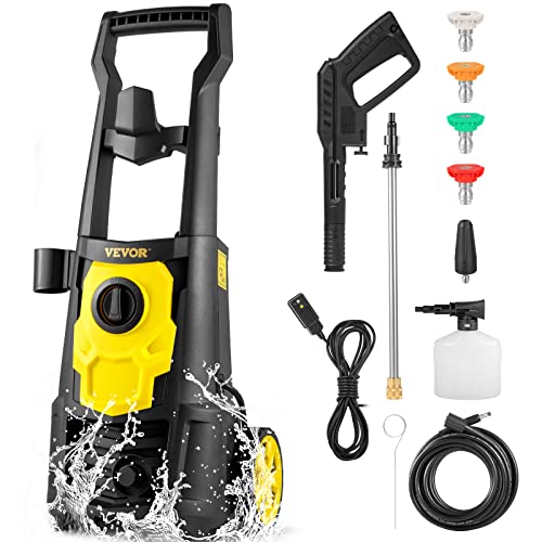 VEVOR Electric Pressure Washer, 2000 PSI, Max. 1.76 GPM Power Washer w/ 30 ft Hose, 5 Quick Connect Nozzles, Foam Cannon, Portable to Clean Patios, Cars, Fences, Driveways, ETL Listed