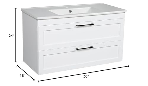Sample of Cabinet Finish | Modern Wall-Mounted Bathroom Vanity with Washbasin | Palm Beach White High Gloss Collection | Non-Toxic Fire-Resistant MDF-Simple Collection 40"