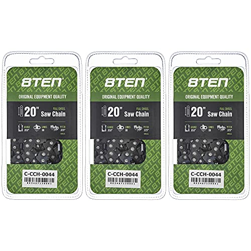 8TEN Full Chisel Chainsaw Chain 20 Inch .050 .325 80DL for Husqvarna 450 455 460 Rancher Craftsman Jonsered CS2252 CS2253 (3 Pack)