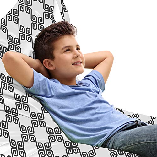Ambesonne Vintage Lounger Chair Bag, Tile Design from Indonesia Monochrome Mosaic of Curved Lines, High Capacity Storage with Handle Container, Lounger Size, Charcoal Grey and White
