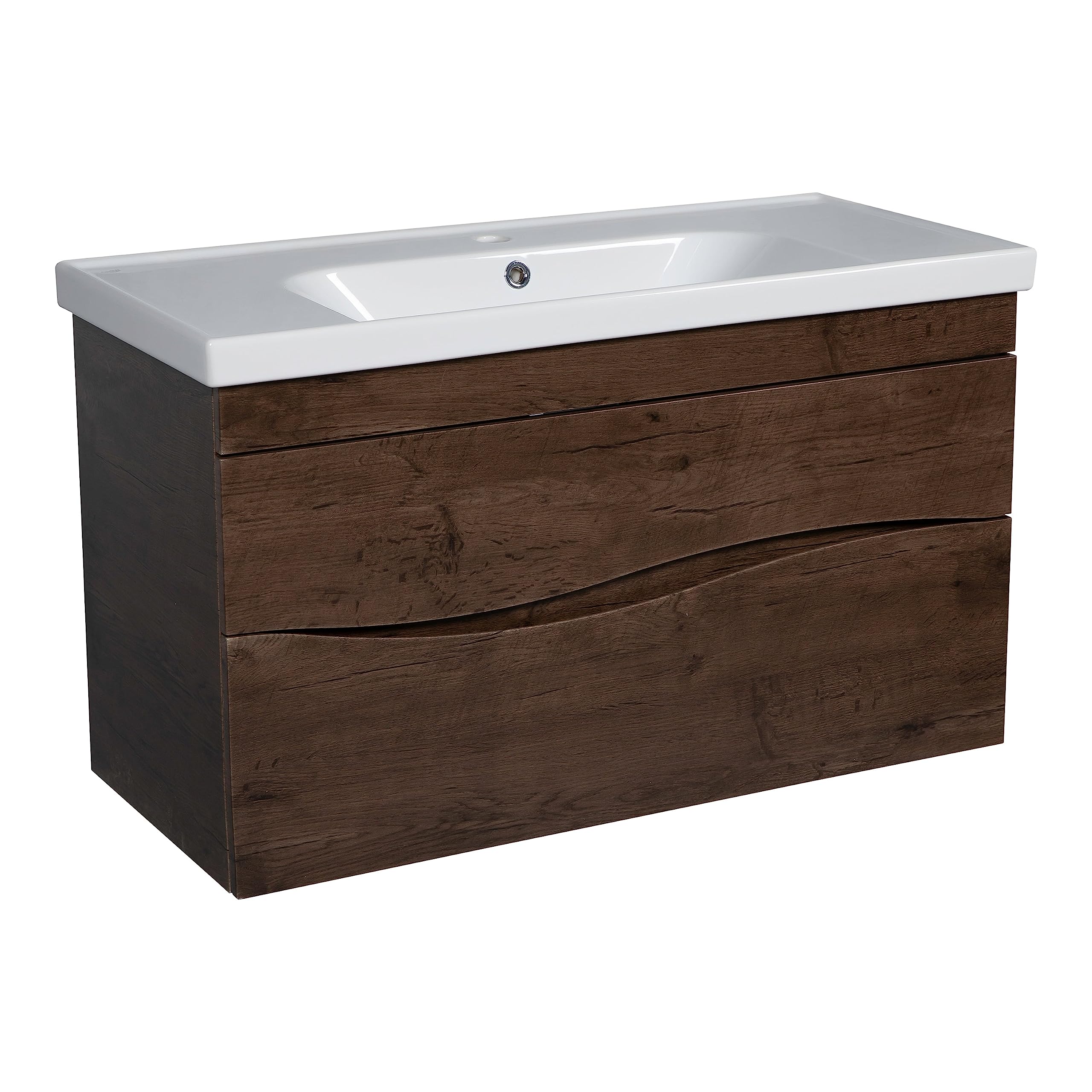 Sample of Cabinet Finish | Modern Wall-Mounted Bathroom Vanity with Washbasin | Wave Rosewood Collection | Non-Toxic Fire-Resistant MDF-Omega Collection 32"