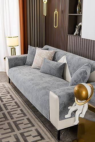 Huierxun Luxury Solid Color Chenille Sofa Cover Marble Pattern Soft Sofa Slipcover Non-Slip Sectional Couch Covers Anti Cat Scratch Armrest Backrest Recliner Cover (Grey,36''x36'')
