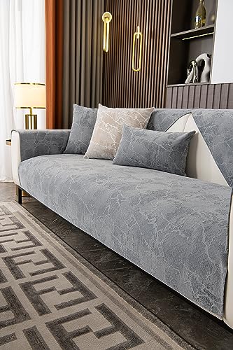 Huierxun Luxury Solid Color Chenille Sofa Cover Marble Pattern Soft Sofa Slipcover Non-Slip Sectional Couch Covers Anti Cat Scratch Armrest Backrest Recliner Cover (Grey,36''x36'')