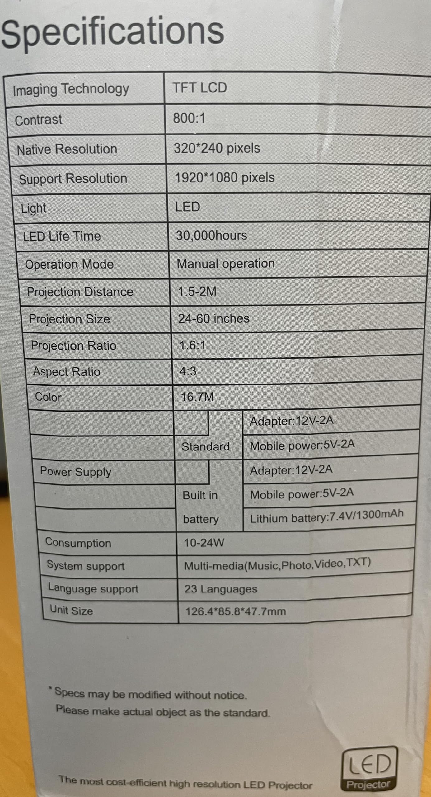 Mini Portable LED Projector (no wifi)