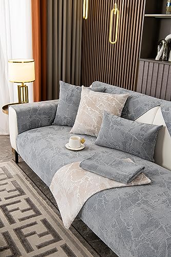 Huierxun Luxury Solid Color Chenille Sofa Cover Marble Pattern Soft Sofa Slipcover Non-Slip Sectional Couch Covers Anti Cat Scratch Armrest Backrest Recliner Cover (Grey,36''x36'')