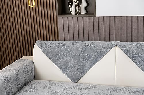 Huierxun Luxury Solid Color Chenille Sofa Cover Marble Pattern Soft Sofa Slipcover Non-Slip Sectional Couch Covers Anti Cat Scratch Armrest Backrest Recliner Cover (Grey,36''x36'')