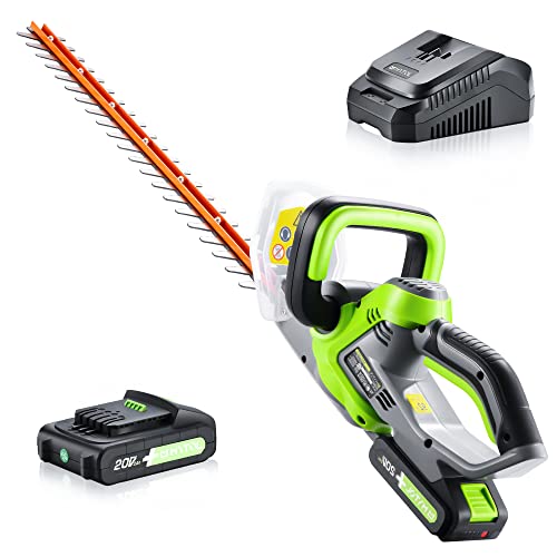 MYTOL 24-Inch Electric Hedge Trimmer Cordless, 2600SPM 20V Dual-Action Fast Cutting Bush Trimmer, 11/16” (0.7 in) Cutting Capacity, 2.0Ah Battery & 60W Fast Charger Hedge Clippers