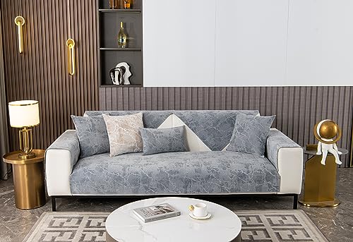 Huierxun Luxury Solid Color Chenille Sofa Cover Marble Pattern Soft Sofa Slipcover Non-Slip Sectional Couch Covers Anti Cat Scratch Armrest Backrest Recliner Cover (Grey,36''x36'')