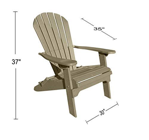Phat Tommy Adirondack Chair - Poly Outdoor Furniture - Recycled, Composite, All Weather, & Folding - Heavy Duty Plastic Patio Seating, Weatherwood
