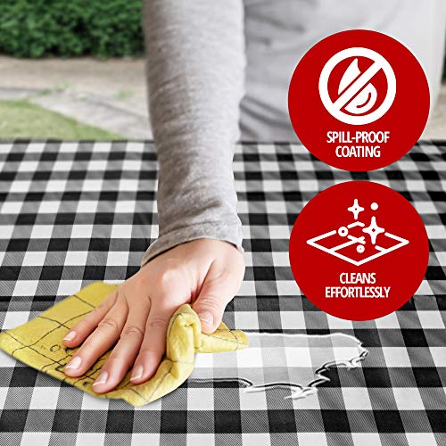 Sorfey Vinyl Picnic Table Fitted Tablecloth Cover, Checkered Design, Flannel Backed Lining, 28 x 72 Inch, Black
