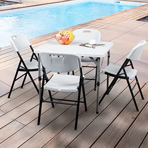 Outvita Outdoor Plastics Folding Chairs, Set of 4 Foldable Dinning Chairs for Wedding, Parties, Camping, Picnics Black & White