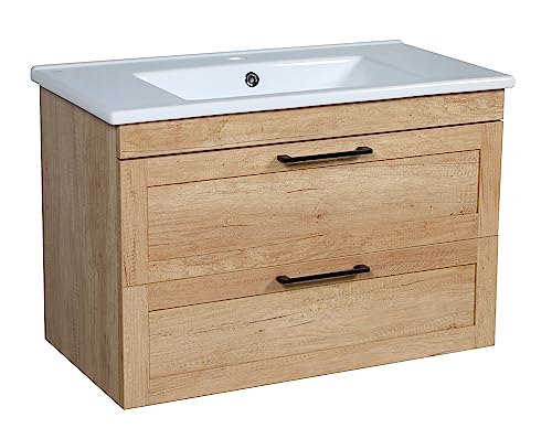 Sample of Cabinet Finish | Modern Wall-Mounted Bathroom Vanity with Washbasin | Palm Beach Teak Natural Collection | Non-Toxic Fire-Resistant MDF-Omega Collection 40"