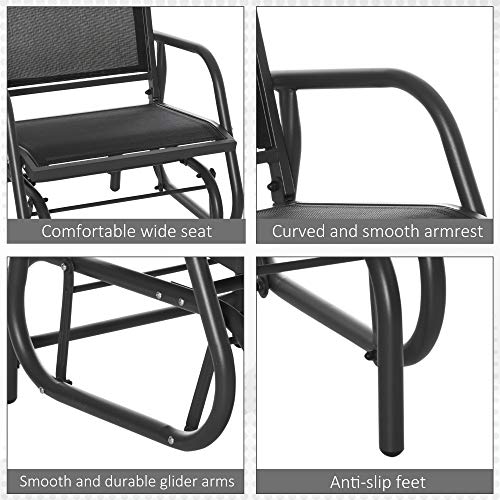 Outsunny Porch Glider, Set of 2, Metal Frame Swing Glider Chair with Breathable Mesh Fabric, Curved Armrests and Steel Frame for Garden, Poolside, Backyard, Balcony, Black