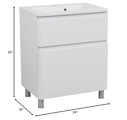 Sample of Cabinet Finish | Modern Free Standing Bathroom Vanity with Washbasin | Comfort White High Gloss Collection | Non-Toxic Fire-Resistant MDF-Omega Collection R-line 32"