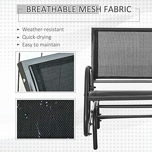 Outsunny Porch Glider, Set of 2, Metal Frame Swing Glider Chair with Breathable Mesh Fabric, Curved Armrests and Steel Frame for Garden, Poolside, Backyard, Balcony, Black