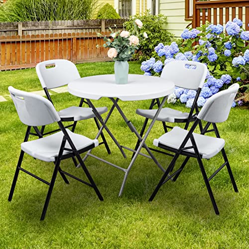 Outvita Outdoor Plastics Folding Chairs, Set of 4 Foldable Dinning Chairs for Wedding, Parties, Camping, Picnics Black & White