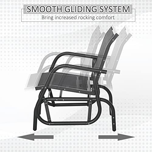 Outsunny Porch Glider, Set of 2, Metal Frame Swing Glider Chair with Breathable Mesh Fabric, Curved Armrests and Steel Frame for Garden, Poolside, Backyard, Balcony, Black