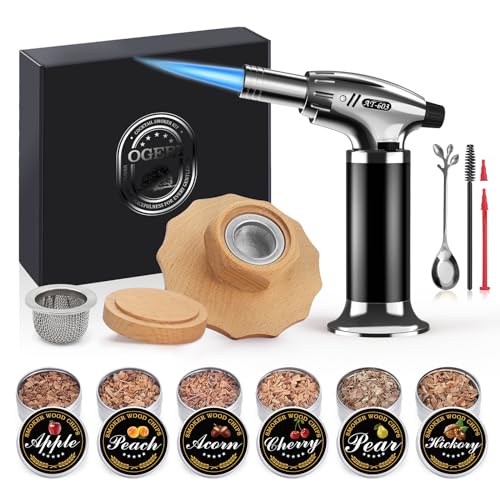 Cocktail Smoker Kit with Torch, Whiskey Smoker Kit with 6 Flavors Wood Chips, Old Fashioned Bourbon Drink Smoker Infuser Kit, Fathers Day Birthday Gifts for Men, Dad (No Butane)