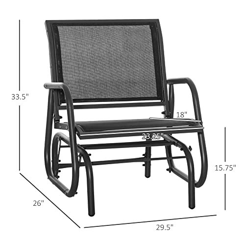 Outsunny Porch Glider, Set of 2, Metal Frame Swing Glider Chair with Breathable Mesh Fabric, Curved Armrests and Steel Frame for Garden, Poolside, Backyard, Balcony, Black