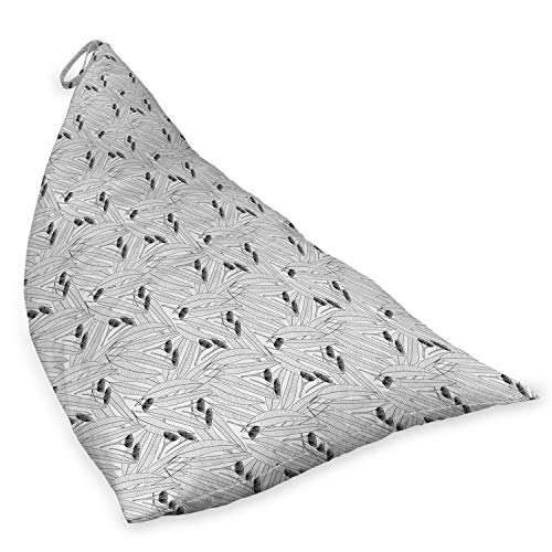 Ambesonne Botany Lounger Chair Bag, Hand Drawn Eucalyptus Leaves and Flower Pattern Greyscale Simple Art, High Capacity Storage with Handle Container, Lounger Size, Charcoal Grey Pale Grey