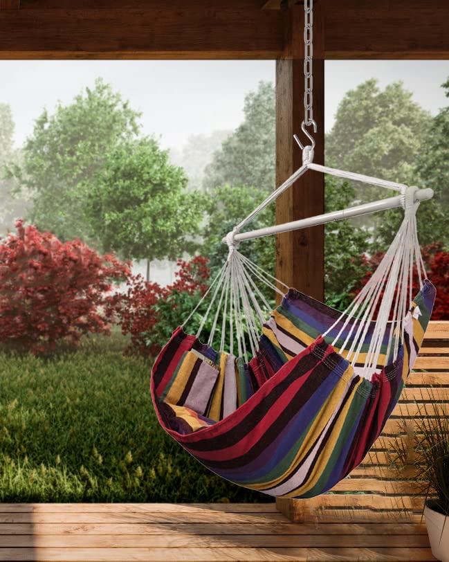 XXL Hammock Chair Hanging Rope Swing with 2 Cushions - Max 500lbs-Perfect for Patio, Porch, Bedroom, Backyard, Indoor or Outdoor - Includes Hanging Hardware Kits