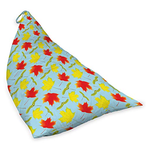 Ambesonne Autumn Lounger Chair Bag, Dry and Fallen Maple Leaves Illustration on Fresh Toned Background Print, High Capacity Storage with Handle Container, Lounger Size, Pale Blue and Yellow