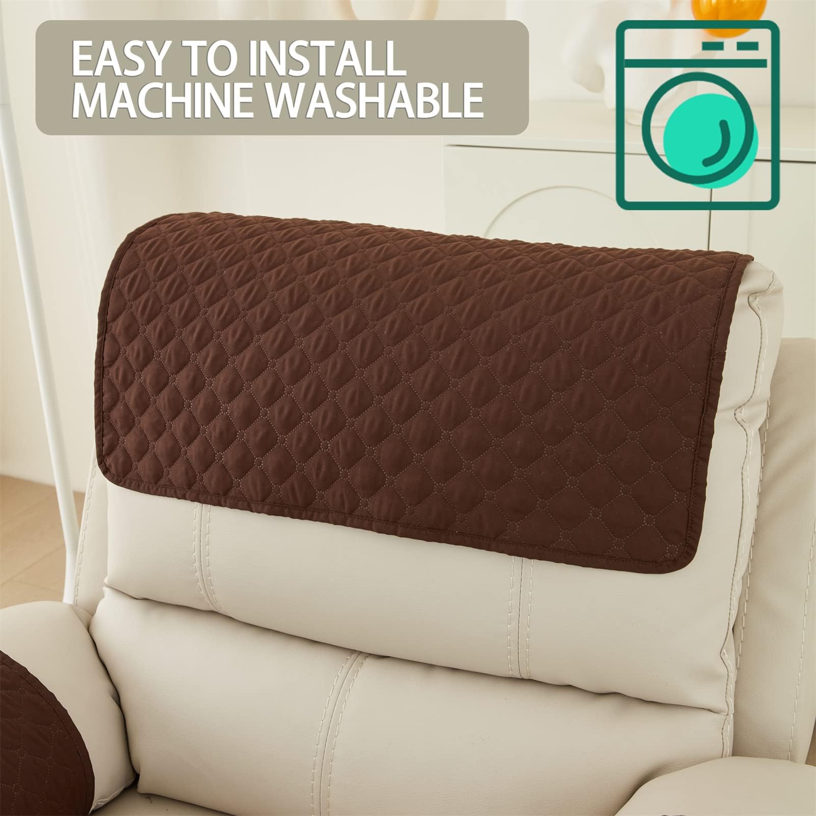 Biiouie 3 Pcs Recliner Couch Covers Arm Covers for Recliner Chair with Storage Pockets Headrest Cushion Armchair Slipcovers Sofa Towel for Recliner Sofa Couch Protector,Brown