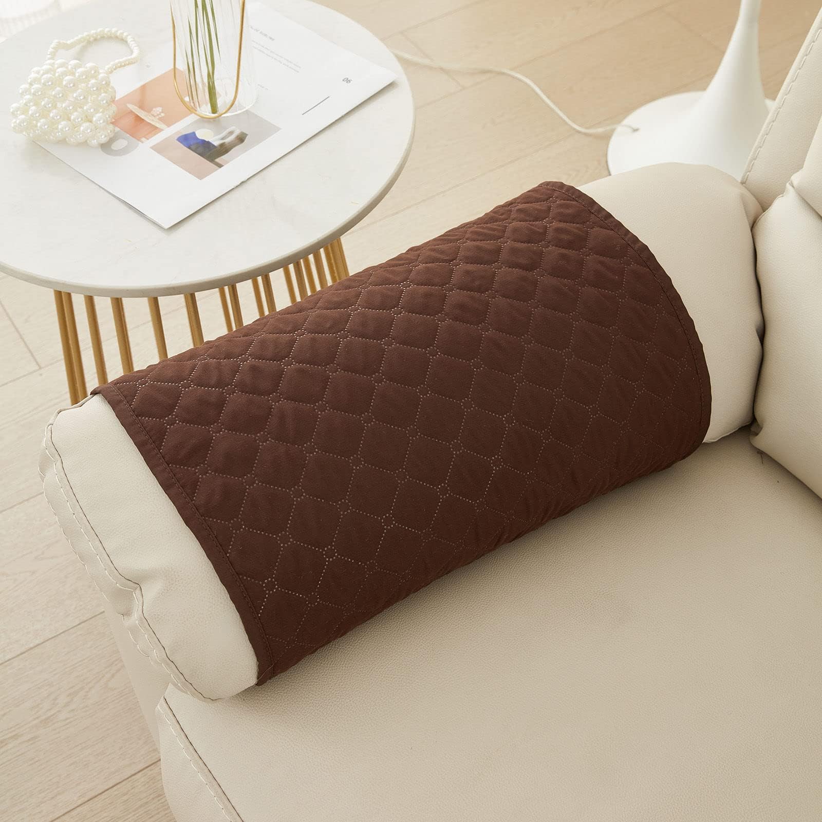 Biiouie 3 Pcs Recliner Couch Covers Arm Covers for Recliner Chair with Storage Pockets Headrest Cushion Armchair Slipcovers Sofa Towel for Recliner Sofa Couch Protector,Brown
