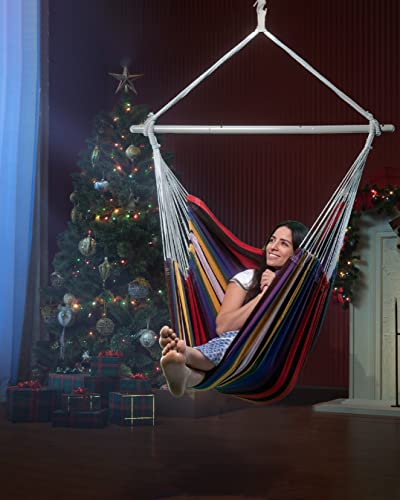XXL Hammock Chair Hanging Rope Swing with 2 Cushions - Max 500lbs-Perfect for Patio, Porch, Bedroom, Backyard, Indoor or Outdoor - Includes Hanging Hardware Kits