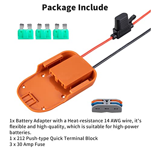 Power Wheel Adapter for Ridgid AEG 18V Hyper Lithium Battery Secure Battery Adapter with Fuse & Wire Terminal,14 Gauge Wire Power Convertor for DIY RC Trucks, RC Toys, Robotics, Work Lights