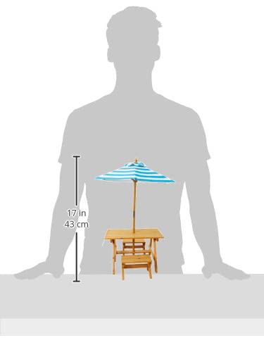 KidKraft Outdoor Wooden Table & Bench Set with Striped Umbrella, Children's Backyard Furniture, Turquoise and White, Gift for Ages 3-8, Amazon Exclusive